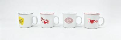 China Valentine & Mother's Day Love Quote Ceramic Mug Set of 4, Enamel‑Style White Coffee Cups for sale
