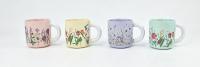 China Wildflower Floral Ceramic Mug Set of 4, Pastel Spring Coffee Cups with Thick White Handle for sale