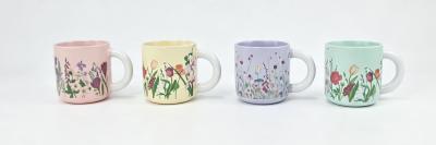 China Wildflower Floral Ceramic Mug Set of 4, Pastel Spring Coffee Cups with Thick White Handle for sale