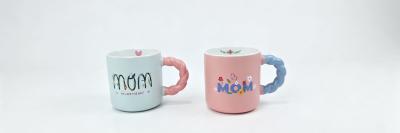 China Mom Floral Ceramic Mug Set of 2, Braided Twist Handle Mother’s Day Coffee Cups for sale