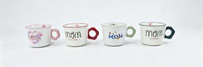China Mom Floral Ceramic Mug Set of 4, Flower‑Shaped Handle Mother’s Day Coffee Cups for sale