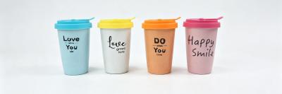 China Inspirational Wheat‑Straw Travel Mug Set of 4, Reusable Coffee Cups with Flip Lid for sale