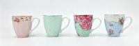 China Vintage Floral Polka‑Dot Ceramic Mug Set of 4, Gold Rim Coffee Cups for sale