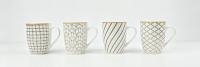 China Modern Geometric Gold‑Trim Ceramic Mug Set of 4, Black & Gold Pattern Coffee Cups for sale