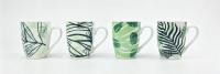 China Tropical Green Leaf Ceramic Mug Set of 4, Jungle Plant Coffee Cups for sale