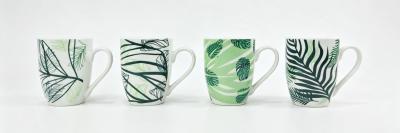 China Tropical Green Leaf Ceramic Mug Set of 4, Jungle Plant Coffee Cups for sale