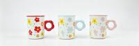 China Cute Floral Ceramic Mug Set of 3, Flower‑Shaped Handle Coffee Cups for sale