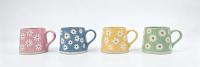 China Pastel Daisy Ceramic Mug Set of 4, Embossed Flower Coffee Cups for sale