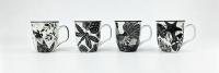 China Black‑and‑White Art Print Ceramic Mug Set of 4, Unique Nature & Animal Coffee Cups for sale