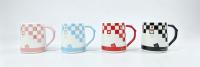 China Checkered Bear Ceramic Mug Set of 4, Cute Good‑Lucky Coffee Cups for sale