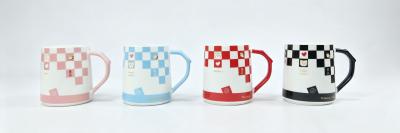 China Checkered Bear Ceramic Mug Set of 4, Cute Good‑Lucky Coffee Cups for sale