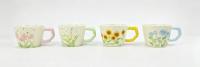 China Spring Floral Ceramic Mug Set of 4, Wavy‑Rim Flower Coffee Cups with Twisted Handle for sale