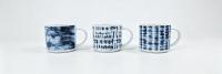 China Indigo Tie‑Dye Ceramic Mug Set of 3, Blue Shibori Pattern Coffee Cups for sale