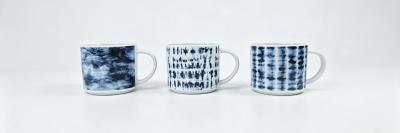 China Indigo Tie‑Dye Ceramic Mug Set of 3, Blue Shibori Pattern Coffee Cups for sale