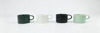 China Minimalist Short Wide Ceramic Mug Set of 4, Solid‑Color Flat‑Sided Coffee Cups for sale