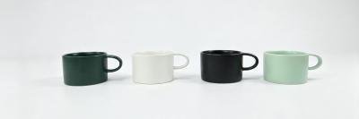 China Minimalist Short Wide Ceramic Mug Set of 4, Solid‑Color Flat‑Sided Coffee Cups for sale