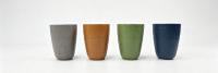 China Embossed Textured Ceramic Tumbler Cup Set of 4, Barrel‑Shaped Solid‑Color Water Cups for sale