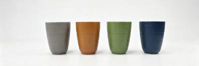 China Embossed Textured Ceramic Tumbler Cup Set of 4, Barrel‑Shaped Solid‑Color Water Cups for sale