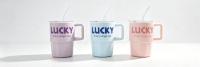 China Lucky Printed Ceramic Tumbler Mug with Lid and Glass Straw, Set of 3 Pastel Drinking Cups for sale