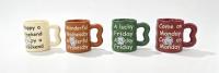 China Weekday Animal Ceramic Mug Set of 4, Cute Cartoon Wavy‑Handle Coffee Cups with Inspirational Text for sale