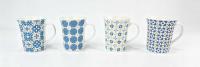 China Blue Yellow Mediterranean Floral Tile‑Print Ceramic Mug Set of 4, Vintage Pattern Coffee Cups for sale