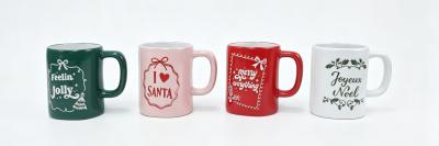 China Christmas Quote Ceramic Mug Set of 4, Festive Holiday Coffee Cups with Sayings for sale