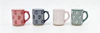 China Vintage Striped Christmas Ceramic Mug Set of 4, Embossed Holiday Pattern Coffee Cups for sale