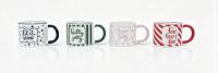 China Christmas Quote Camp‑Style Ceramic Mug Set of 4, Festive Pattern Coffee Cups with Contrast Handle for sale