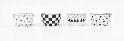 China Black & White Pattern Ceramic Bowl Set of 4, Modern Decorative Serving Bowls for sale