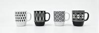 China Black & White Geometric Ceramic Mug Set of 4, Modern Stack‑able Coffee Cups with Tribal Patterns for sale