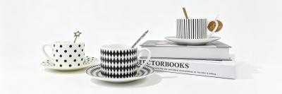 China Black & White Pattern Cup and Saucer Set of 3, Modern Geometric Espresso Coffee Tea Cups for sale