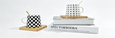 China Black & White Checkerboard & Polka Dot Ceramic Mug Set of 2, Modern Wide‑Body Coffee Cups for sale