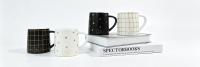 China Gold Accent Black & White Ceramic Mug Set of 4, Luxury Grid & Polka Dot Coffee Cups for sale