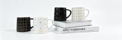 China Gold Accent Black & White Ceramic Mug Set of 4, Luxury Grid & Polka Dot Coffee Cups for sale