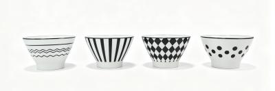 China Black & White Geometric Ceramic Bowl Set of 4, Modern Patterned Serving Bowls for sale