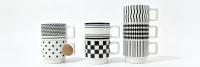 China Black & White Geometric Stackable Ceramic Mug Set of 6, Modern Pattern Coffee Cups with Square Handle for sale