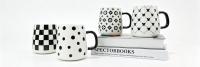 China Black & White Patterned Ceramic Mug Set of 4, Modern Checkerboard Polka Dot Coffee Cups for sale