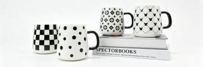 China Black & White Patterned Ceramic Mug Set of 4, Modern Checkerboard Polka Dot Coffee Cups for sale