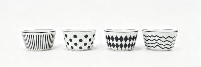 China Black & White Geometric Ceramic Bowl Set of 4, Stripes Polka‑Dot Diamond Chevron Serving Bowls for sale