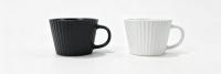 China Ribbed Ceramic Mug Set of 2, Black & White Fluted Wide‑Mouth Coffee Cups for sale