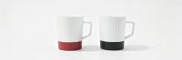 China # Title  Two‑Tone Ribbed Ceramic Mug Set of 2, Red & Black Bottom Coffee Cups with Square Handle for sale