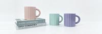 China Pastel Fluted Ceramic Mug Set of 3, Pink Mint Green Lavender Ribbed Coffee Cups for sale