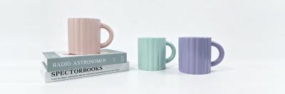 China Pastel Fluted Ceramic Mug Set of 3, Pink Mint Green Lavender Ribbed Coffee Cups for sale