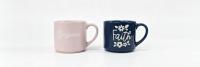 China Embossed Quote Ceramic Mug Set of 2, Pink Gorgeous & Navy Faith Floral Coffee Cups for sale