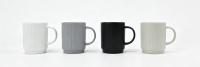China Ribbed Ceramic Mug Set of 4, Modern Vertical Fluted Coffee Cups in White Grey Black Cream for sale