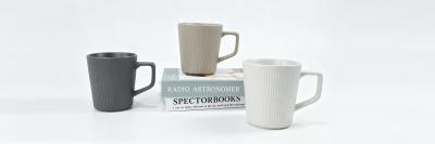 China Ribbed Tapered Ceramic Mug Set of 3, Neutral Gray Beige White Fluted Coffee Cups with Square Handle for sale