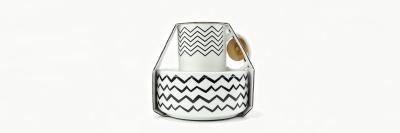 China Black White Chevron Ceramic Mug and Bowl Gift Set, Zig‑zag Pattern Breakfast Cup & Bowl Kit for sale