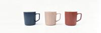 China Ribbed Ceramic Mug Set of 3, Navy Pink Terracotta Fluted Coffee Cups with Square Handle for sale