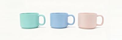 China Short Wide Pastel Ceramic Mug Set of 3, Mint Blue Pink Matte Coffee Cups with Chunky Handle for sale