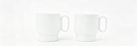China White Speckled Stackable Ceramic Mug Set of 2, Minimalist Black‑Dot Coffee Cups with Square Handle for sale
